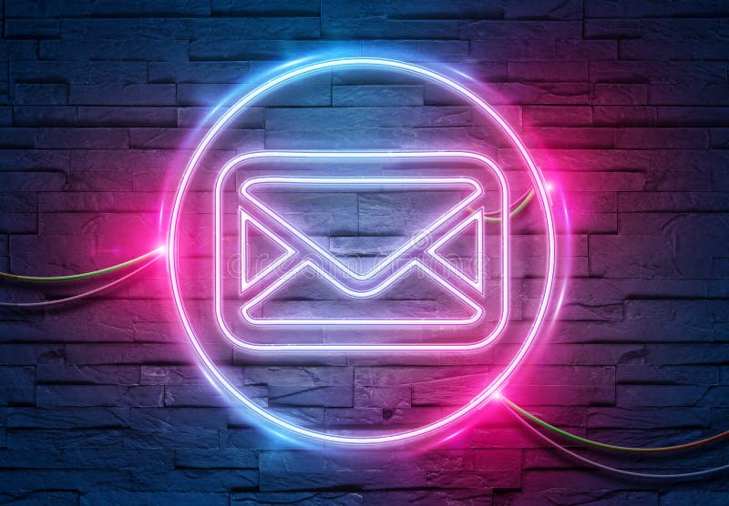 Email Neon Icon Illuminating a Brick Wall with Blue and Pink Glowing ...