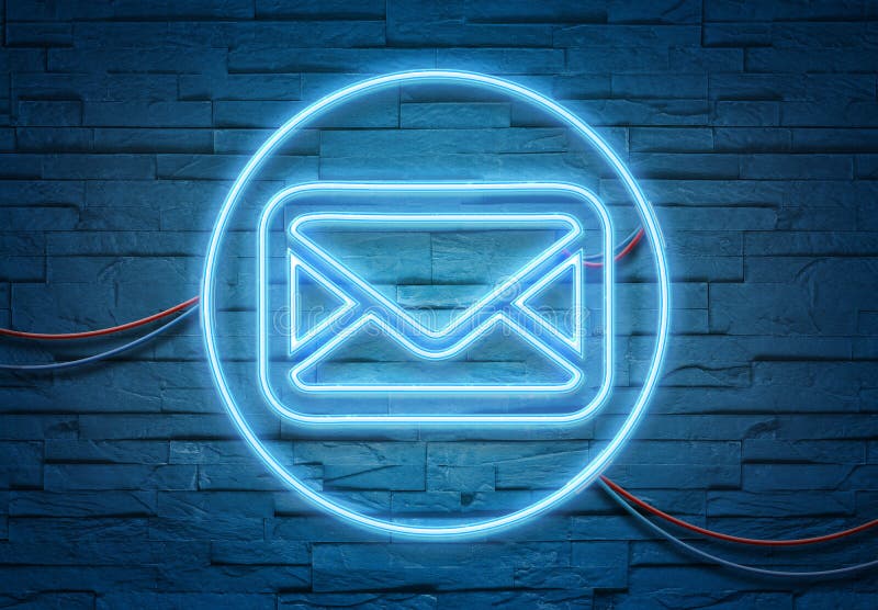 Email Neon Icon Illuminating a Brick Wall with Blue and Pink Glowing ...