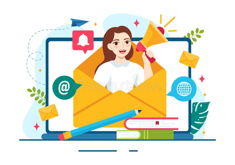 Email Newsletter Vector Illustration with Envelope, Electronic Mail ...