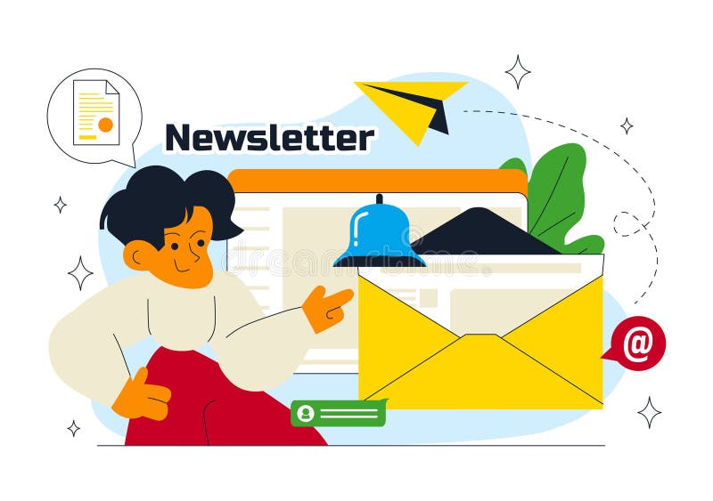 Email Newsletter Vector Illustration Featuring an Envelope, Electronic ...