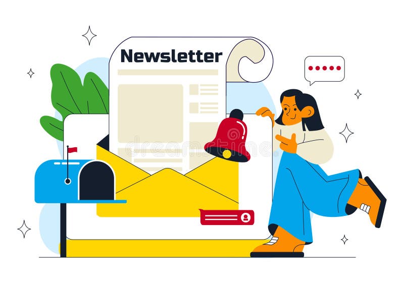 Email Newsletter Vector Illustration Featuring an Envelope, Electronic ...