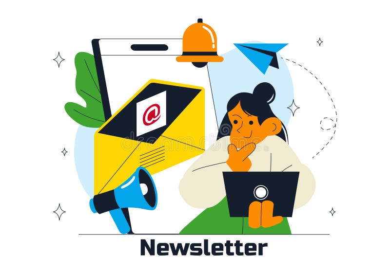 Email Newsletter Vector Illustration Featuring an Envelope, Electronic ...