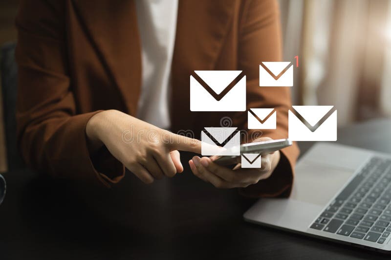Email Notification Concept, Female Use Smartphone and Laptop Receive ...