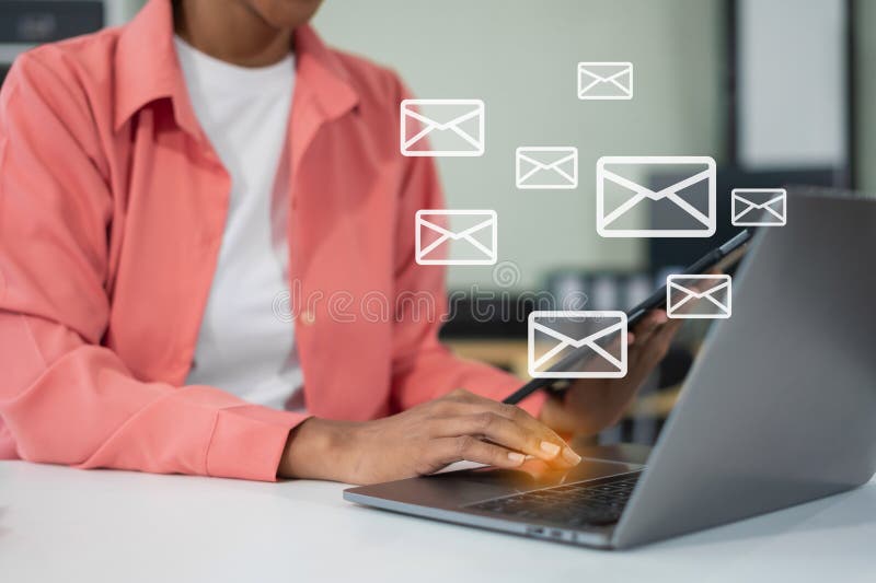 Email Notification Concept, Female Use Smartphone and Laptop Receive ...