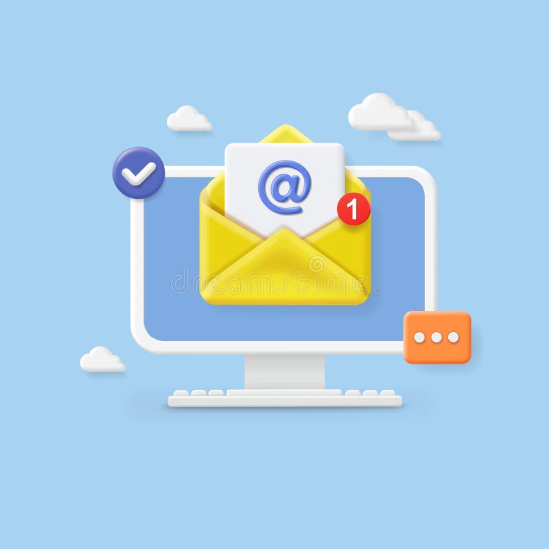 Email Notification Concept. Opened Envelope. New Email on Computer ...