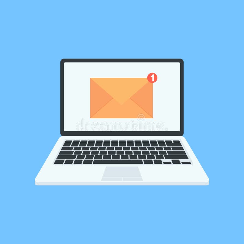 Email Notification on Laptop. New Message. Mail Notice on Laptop Screen ...