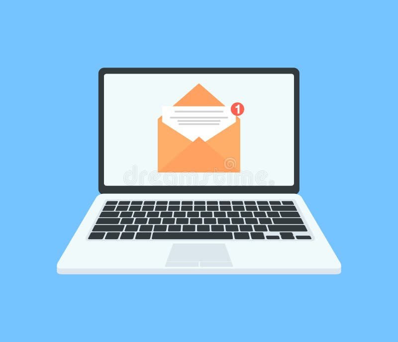 Email Notification on Laptop. New Message. Mail Notice on Laptop Screen ...