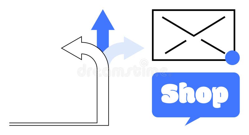 Email Notification with Upward Arrow and Shop Dialogue Box in Blue and ...
