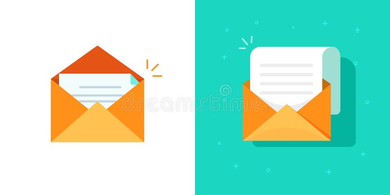 Email Open Envelope Paper Sticker with Shadow. Vector Isolated Label ...