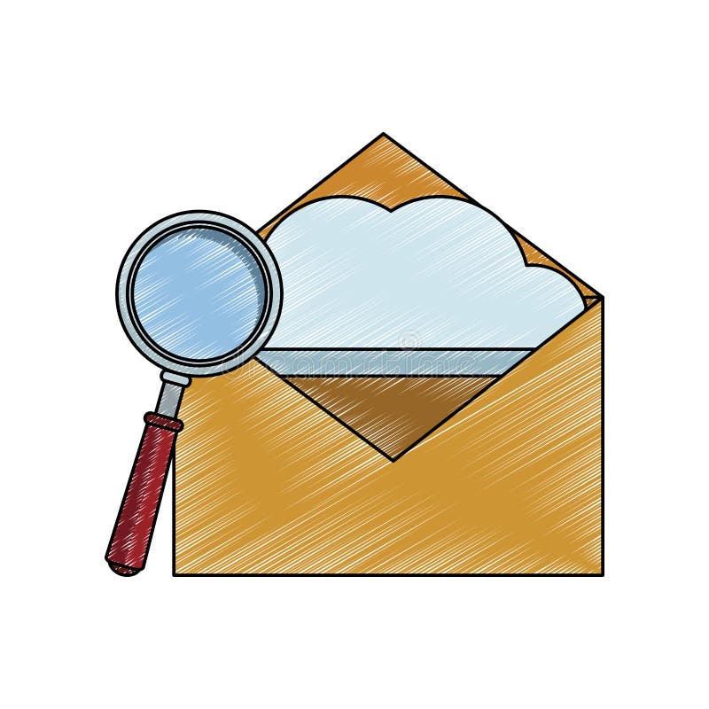 Email Open and Magnifying Glass Scribble Stock Vector - Illustration of ...