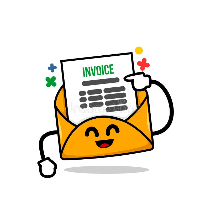 Invoice Email. Pointing on a Invoice Paper. Isolated Cute Mail Cartoon ...