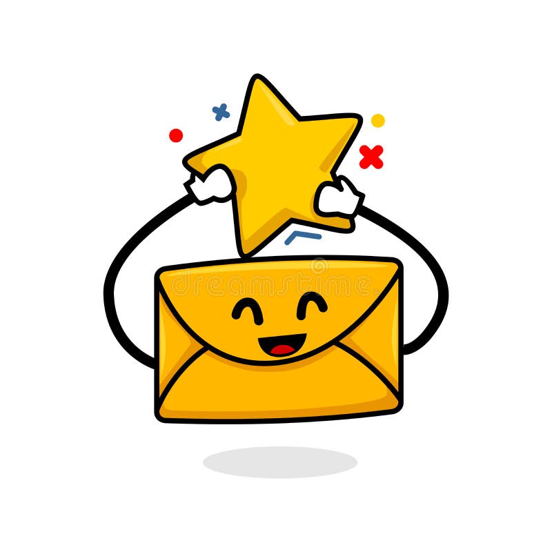 Starred Email Concept. Isolated Cute Mail Cartoon Face Holding Star ...