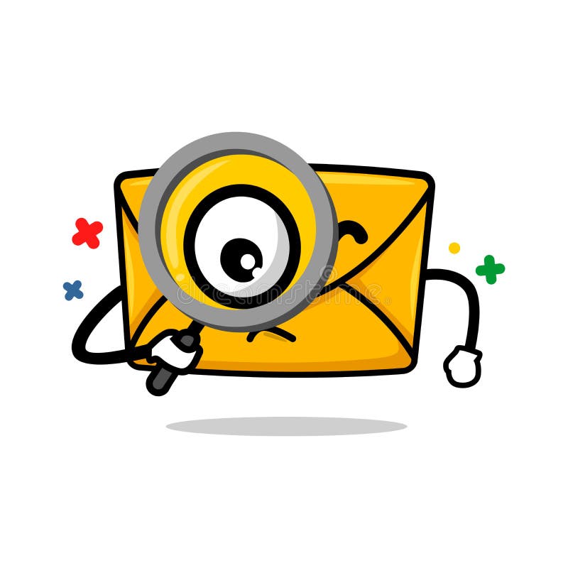 Search Email Concept. Isolated Cute Mail Cartoon Face Holding ...