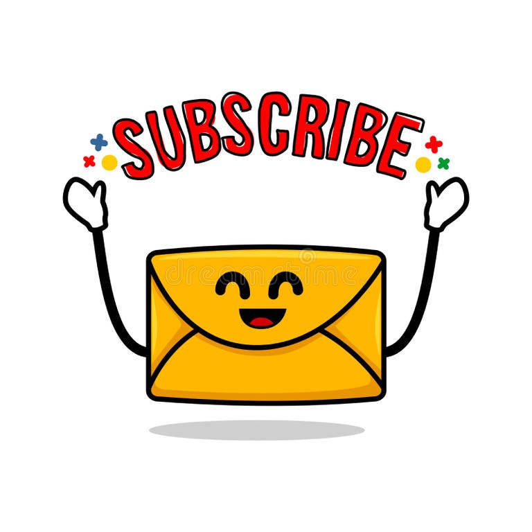 Email Subcription Concept. Isolated Cute Mail Cartoon Face Vector ...