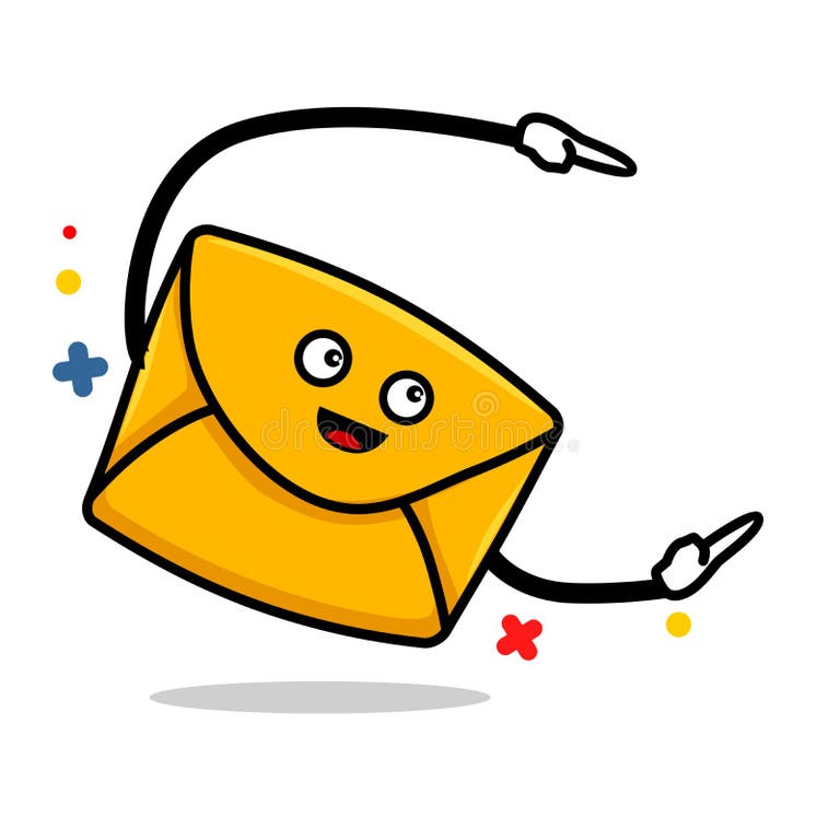 Two Hand Pointing Email Concept. Isolated Cute Mail Cartoon Face Vector ...