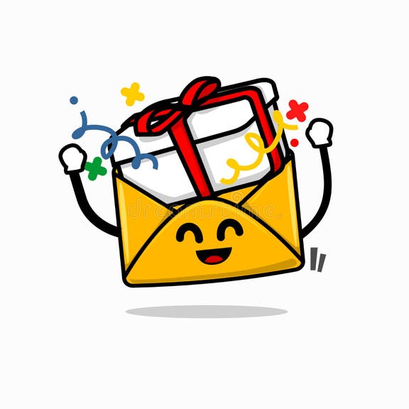 Gift Email Information Concept. Isolated Cute Mail Cartoon Face Vector ...
