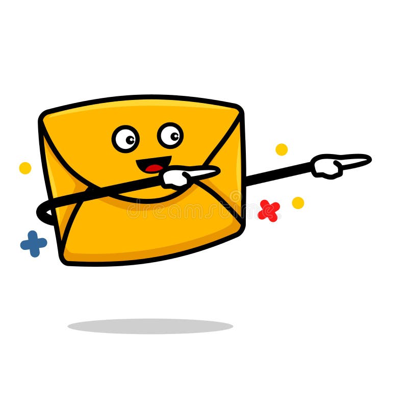 Email Pointing Concept. Isolated Cute Mail Cartoon Face Vector ...