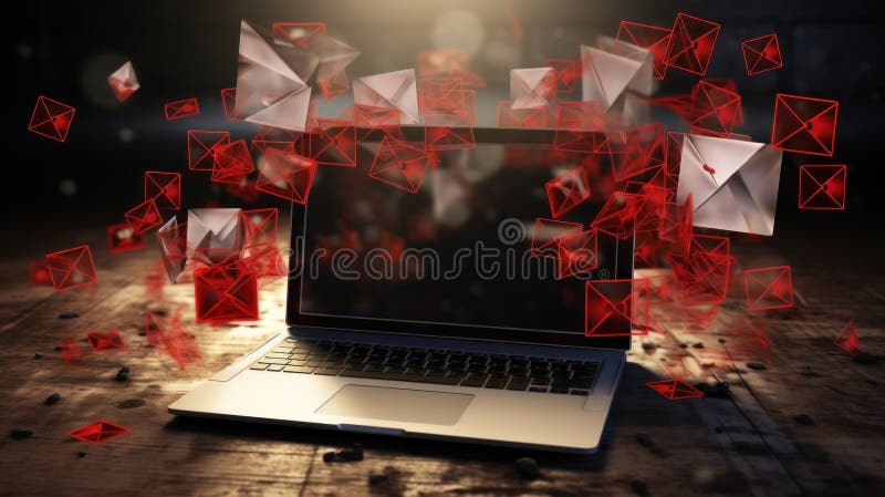 Email Overload Concept with Overflowing Laptop Stock Illustration ...