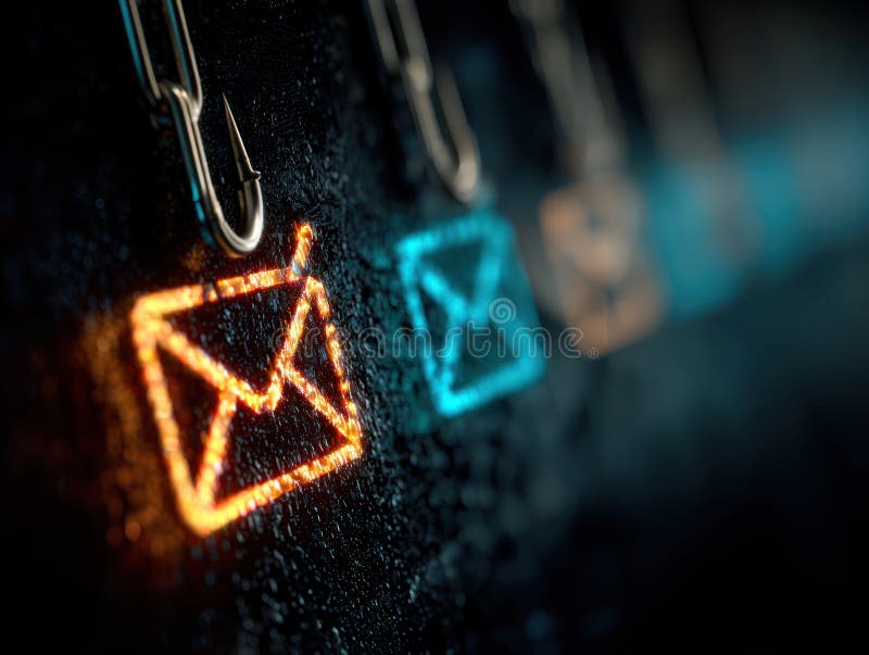 Email Phishing Protection Concept with Glowing Envelope Icons Hanging ...