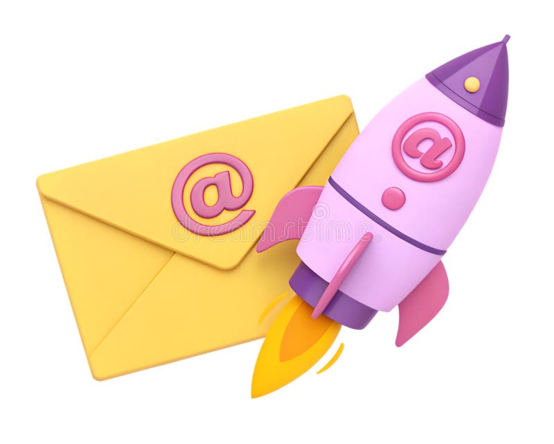 Email Rocket with Pink Envelope and Yellow Flame Stock Illustration ...
