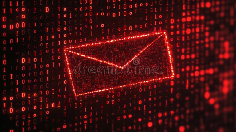 Email Security Concept Featuring Flashing Red Cyber Codes and Ominous ...