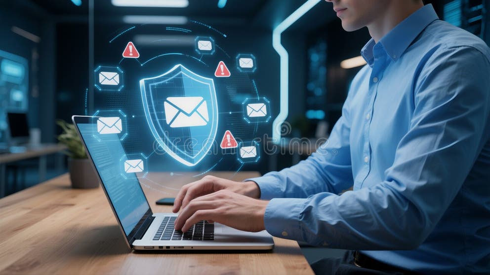 Email Security Protection on a Laptop Stock Illustration - Illustration ...