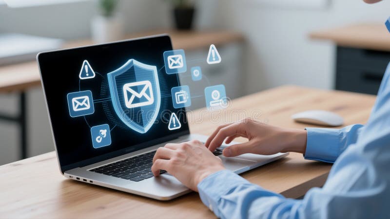 Email Security Protection on a Laptop Stock Illustration - Illustration ...