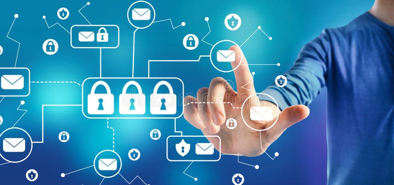 Email Security Theme with a Man Stock Photo - Image of pressing ...