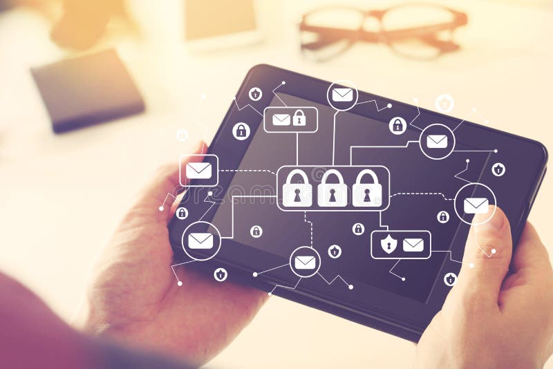Email Security Theme with Person Holding Tablet Computer Stock Photo ...