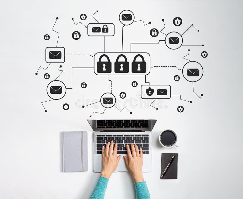 Email Security Theme with a Man on City Background Stock Photo - Image ...