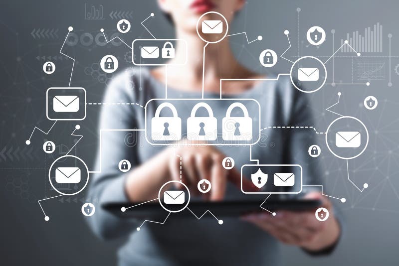 Email Security Theme with Woman Using a Tablet Stock Image - Image of ...