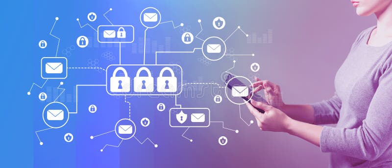 Email Security Theme with Woman Using a Tablet Stock Image - Image of ...
