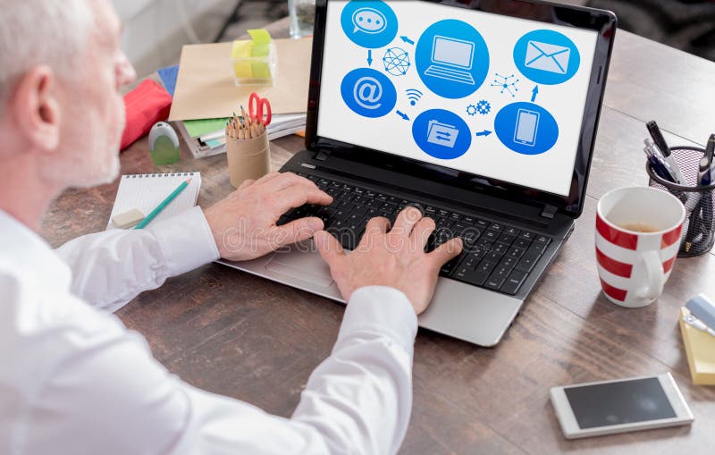 Email Sending Concept on a Laptop Screen Stock Photo - Image of typing ...