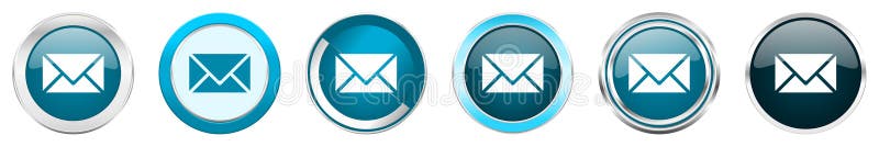 Email Silver Metallic Chrome Border Icons in 6 Options, Set of Web Blue ...