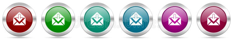 Email Silver Metallic Vector Icon Set, Round Glossy Buttons with Chrome ...