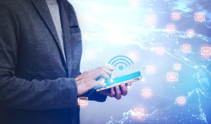 Email with the Smartphone or Laptop, Businessman Using Smartphone with ...