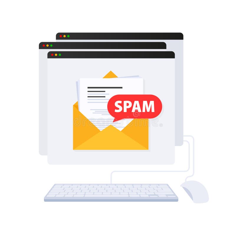 Email Spamming Attack. Email Box Hacking, Spam Warning Stock Vector ...