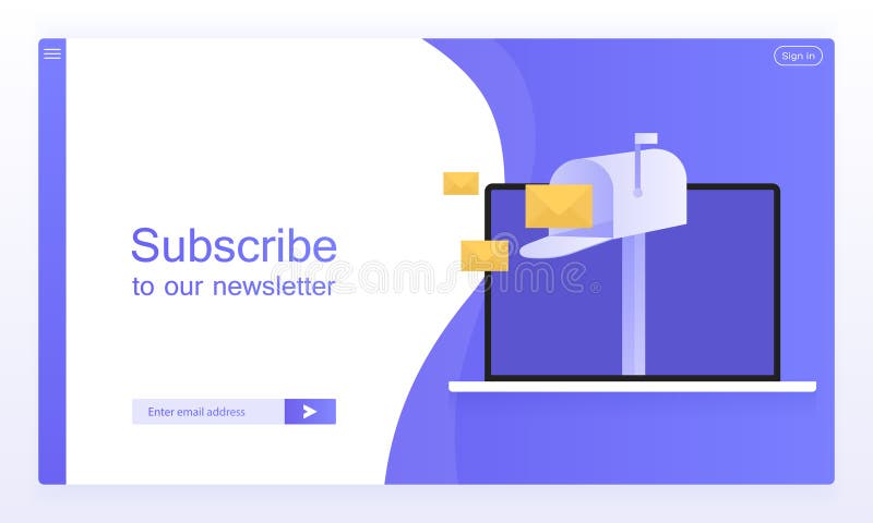 Email Subscribe, Online Newsletter Vector Template. Laptop with Mailbox ...