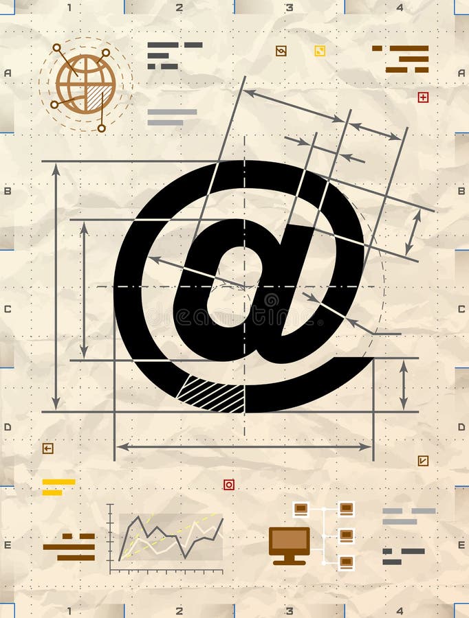 Email Symbol As Technical Blueprint Drawing Stock Vector - Illustration ...