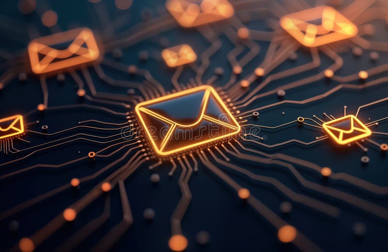Email Symbols on Circuit Board. Digital Communication Concept. Mail ...