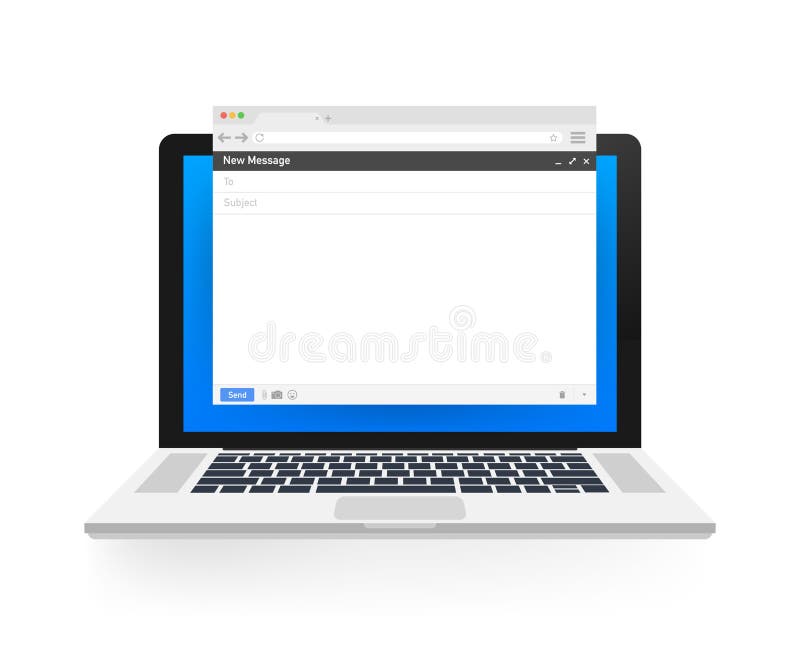 Computer with Browser and Envelope Illustration, Symbol of Email ...