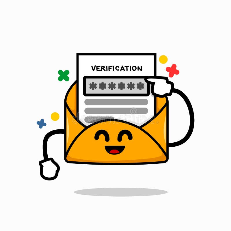 Email Verification Code Concept. Isolated Cute Mail Cartoon Face with ...