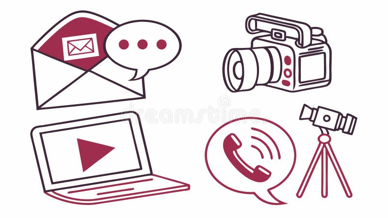 Email Video Camera and Phone Icons Representing Communication and ...