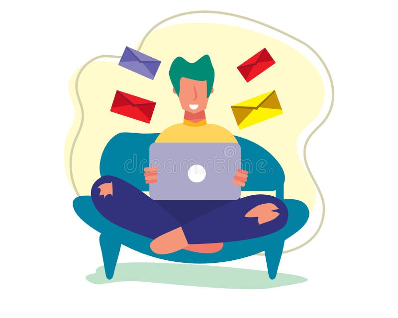 Young Man Checking an Email Concept Vector Illustration in Flat Style ...