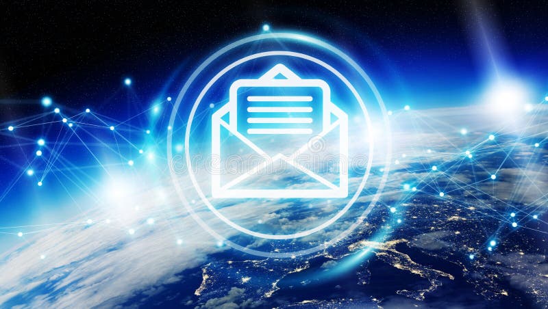 Emails Exchanges on Planet Earth 3D Rendering Stock Illustration ...