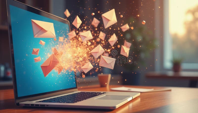 Glowing Laptop Flying Digital Emails Stock Photos - Free & Royalty-Free ...