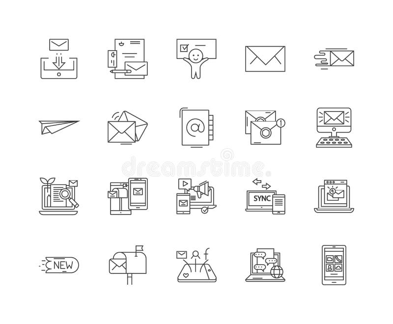 Emails and Mails Line Icons, Signs, Vector Set, Outline Illustration Concept Stock Vector ...