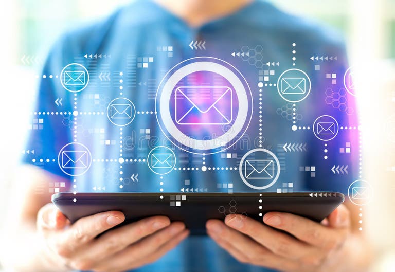 Emails with Man Using a Tablet Stock Photo - Image of button, lifestyle ...