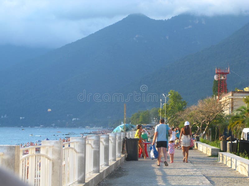 Embankment in Gagra editorial photography. Image of sunset - 30727637