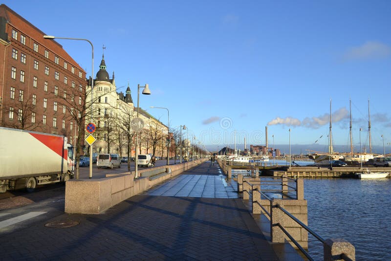 Embankment in Helsinki, Finland Stock Image - Image of embankment, boat ...